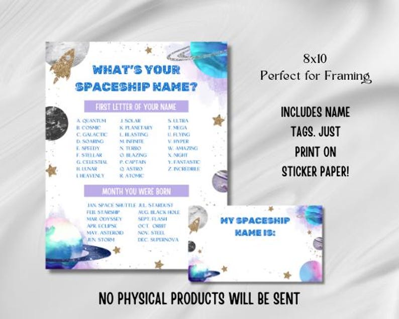 Space Birthday Party Game: Spaceship Name Generator (digital Download ...