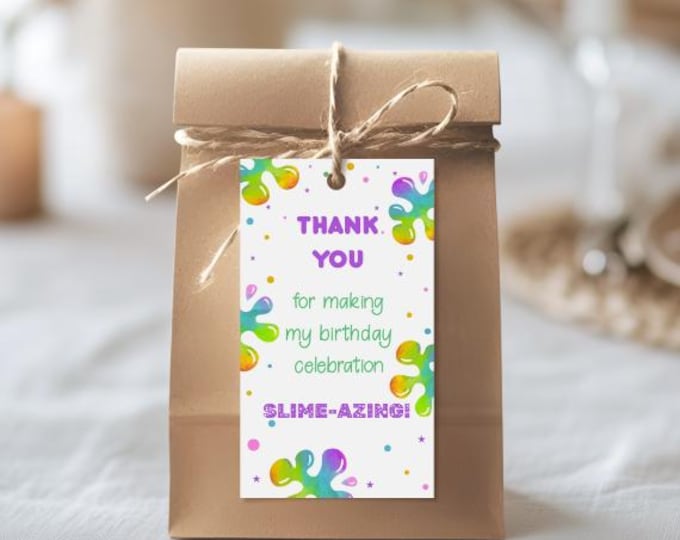 Editable Slime Birthday Thank You Gift Tags | Slime Party Favor Tags ...