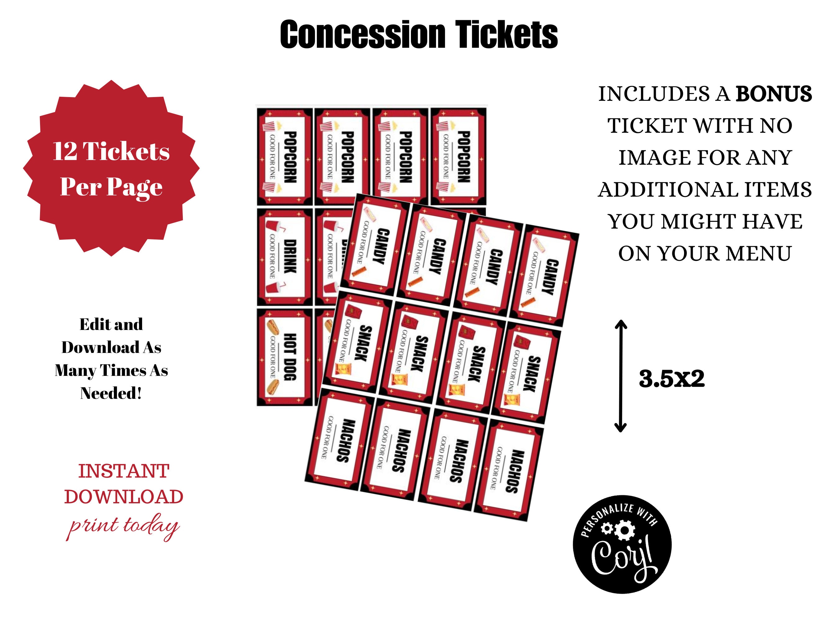 Movie Night Concession Tickets: Editable Printable (digital Download ...