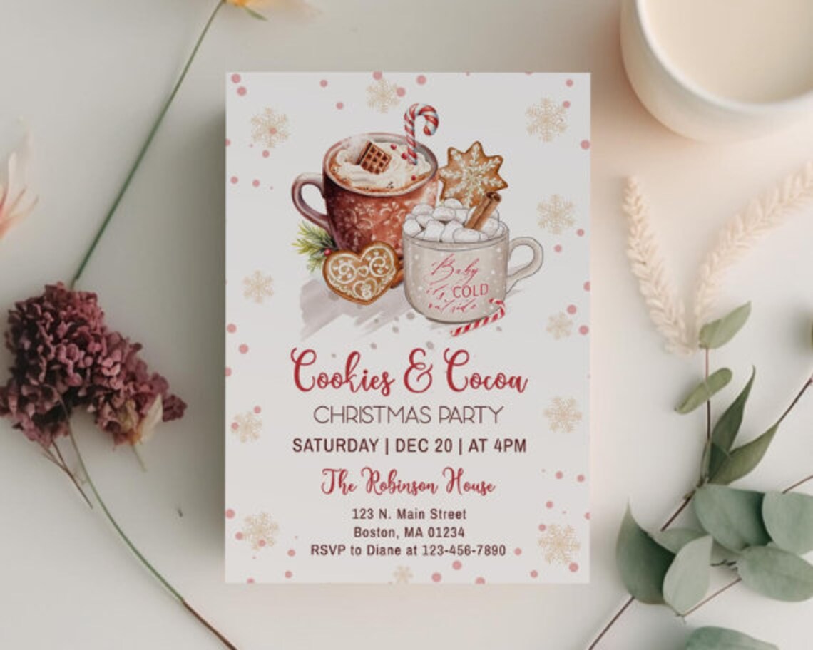 Cookies and Cocoa Invitation Template, Christmas Birthday Party Invite ...