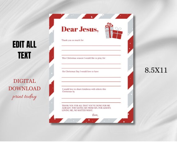 Editable Letter to Jesus, Christian Christmas Printable (digital ...