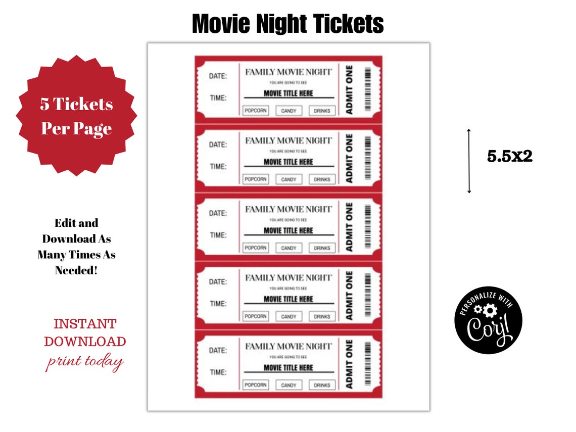 Editable Family Movie Night Bundle: Tickets, Menu (digital Download) - Etsy