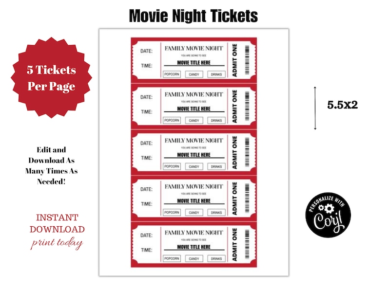 Family Movie Night Tickets, Concession Tickets, Movie Night Birthday ...