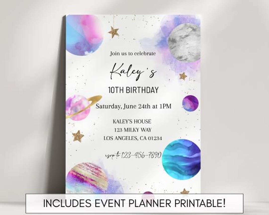 Editable Galaxy Birthday Invitation: Outer Space Party, Girl Birthday ...