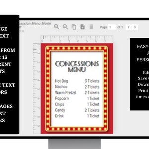 Concessions Sign and Tickets Bundle, Concessions Menu Template, Movie ...