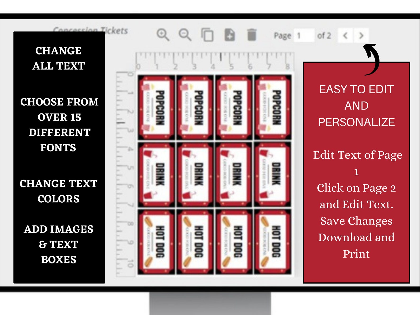 Movie Night Concession Tickets: Editable Printable (digital Download ...