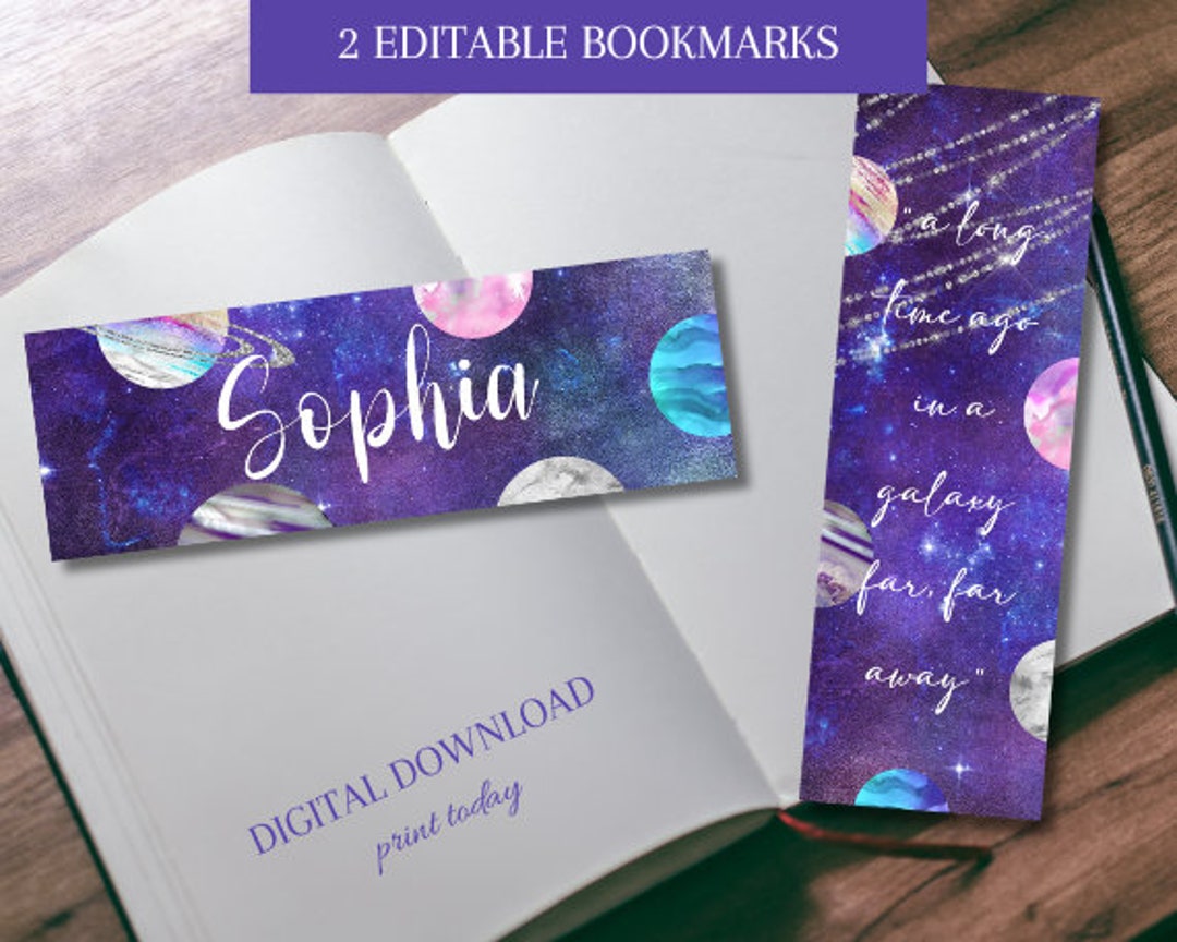 Personalized Galaxy Bookmark Favors: Outer Space Birthday (digital ...