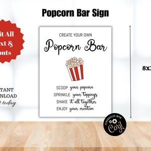Editable Popcorn Bar Sign, Movie Night Printable (digital Download) - Etsy