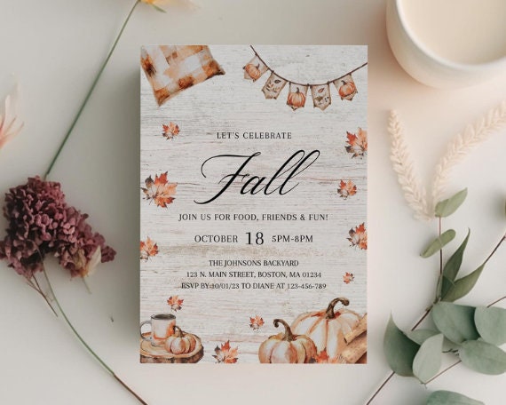 Fall Party Invitation Template, Fall Harvest Invite, Backyard Bonfire ...