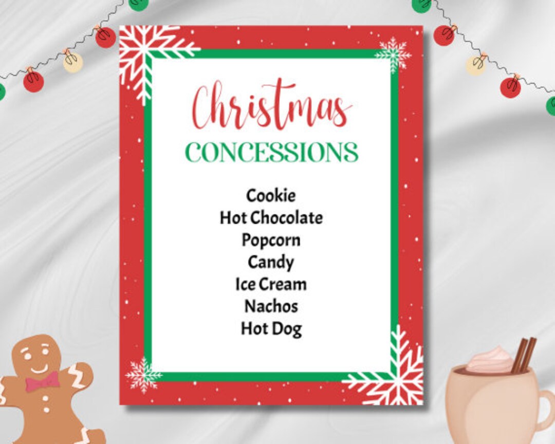Christmas Movie Concessions Sign, Concessions Menu Template, Grinch ...