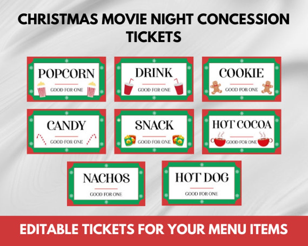 Christmas Movie Night Concession Tickets, Movie Concession Stand ...