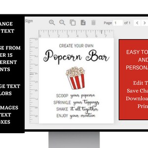 Editable Popcorn Bar Sign, Movie Night Printable (digital Download) - Etsy