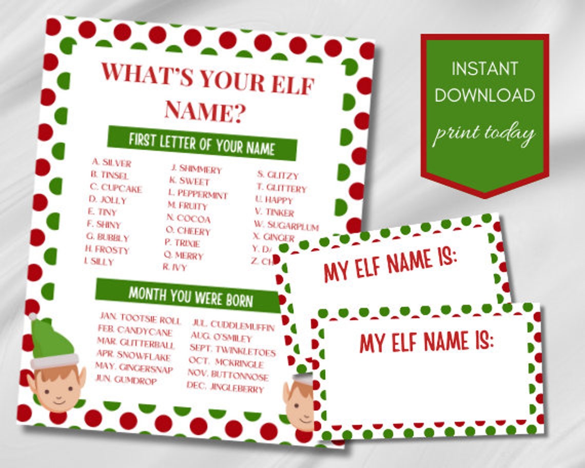 What is Your Elf Name Game Printable, Christmas Elf Name Tags, What's ...