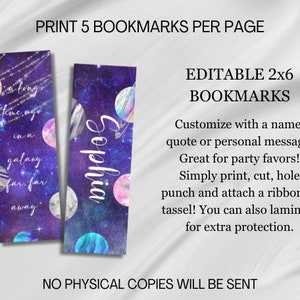 Personalized Galaxy Bookmark Favors: Outer Space Birthday (digital ...