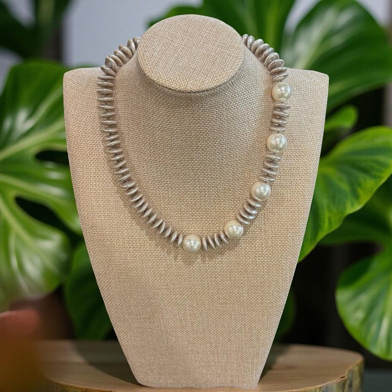 Gray Mother of Pearl & Pearl Accent Necklace – 18" Hand-knotted ...