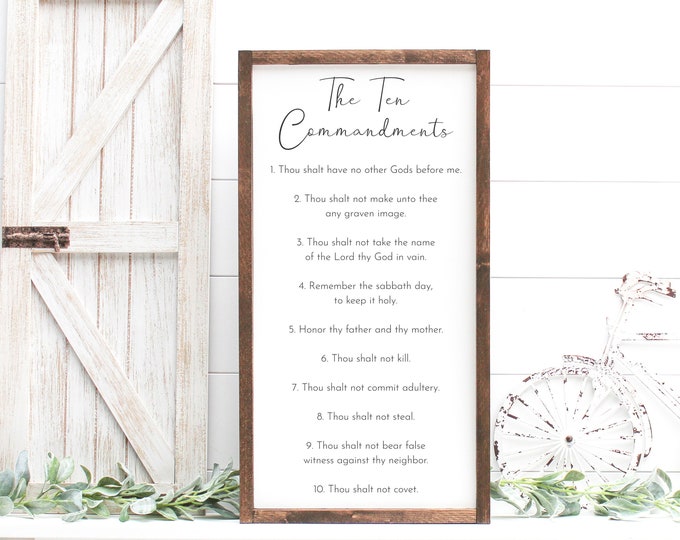 The Ten Commandments Sign | Wood Framed Canvas Sign | Inspirational ...