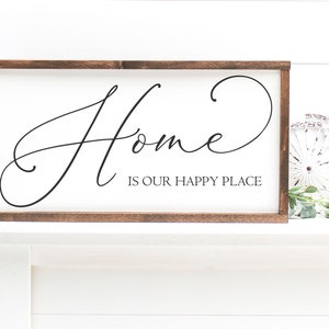 Home is Our Happy Place Wood Framed Canvas Sign | Living Room Sign ...