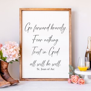 Go Forward Bravely St. Joan of Arc Quote Pine Wood Framed Canvas | Fear ...