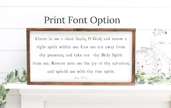 Create in Me A Clean Heart Psalm 52: 10-12 Pine Wood Framed - Etsy