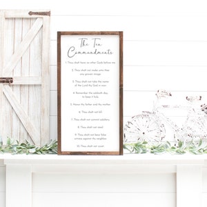 The Ten Commandments Sign | Wood Framed Canvas Sign | Inspirational ...