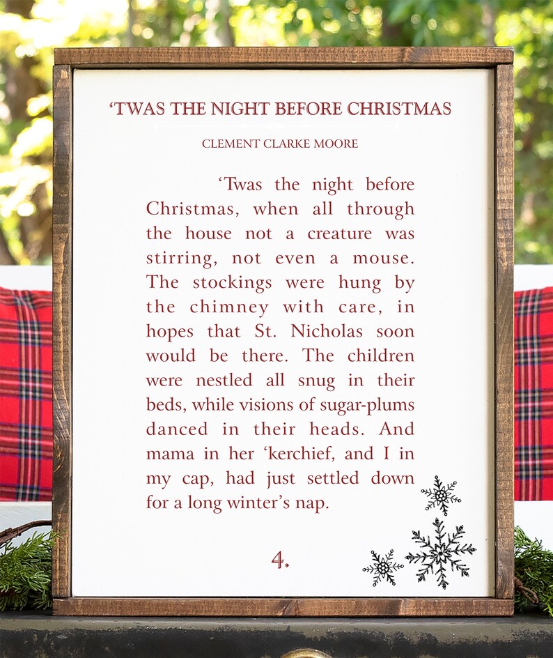 Twas the Night Before Christmas Book Page Wood Framed Canvas Sign ...