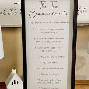 The Ten Commandments Sign | Wood Framed Canvas Sign | Inspirational ...