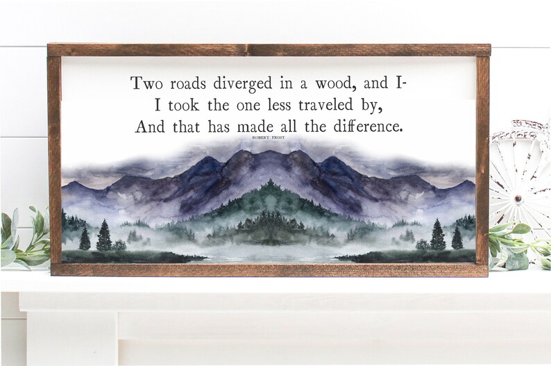 Road Less Traveled by Robert Frost Poem Pine Wood Framed Canvas ...