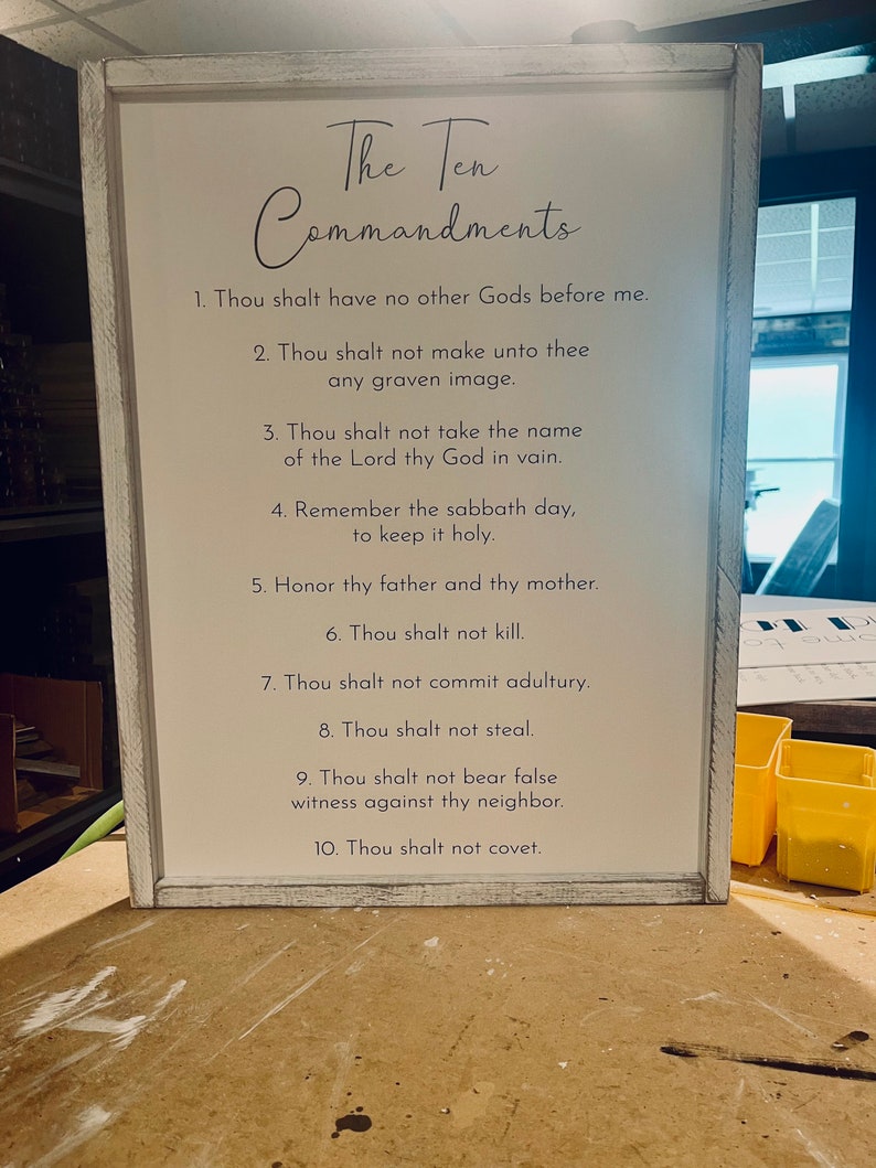 The Ten Commandments Sign Wood Framed Canvas Sign - Etsy