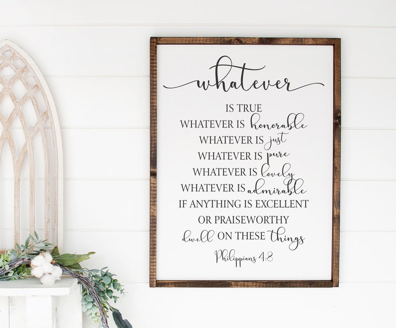 Whatever is True Wood Framed Canvas Sign Philippians 4:8 - Etsy