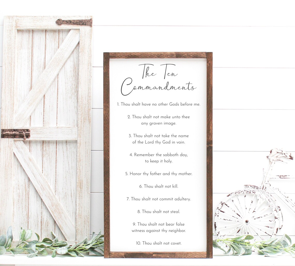 The Ten Commandments Sign Wood Framed Canvas Sign - Etsy