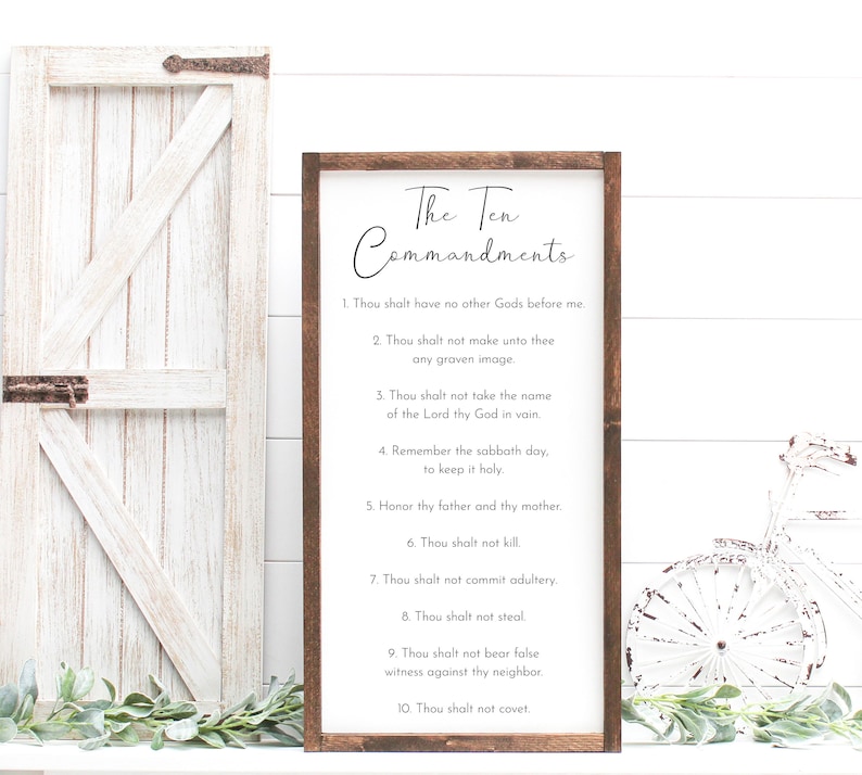 The Ten Commandments Sign Wood Framed Canvas Sign - Etsy