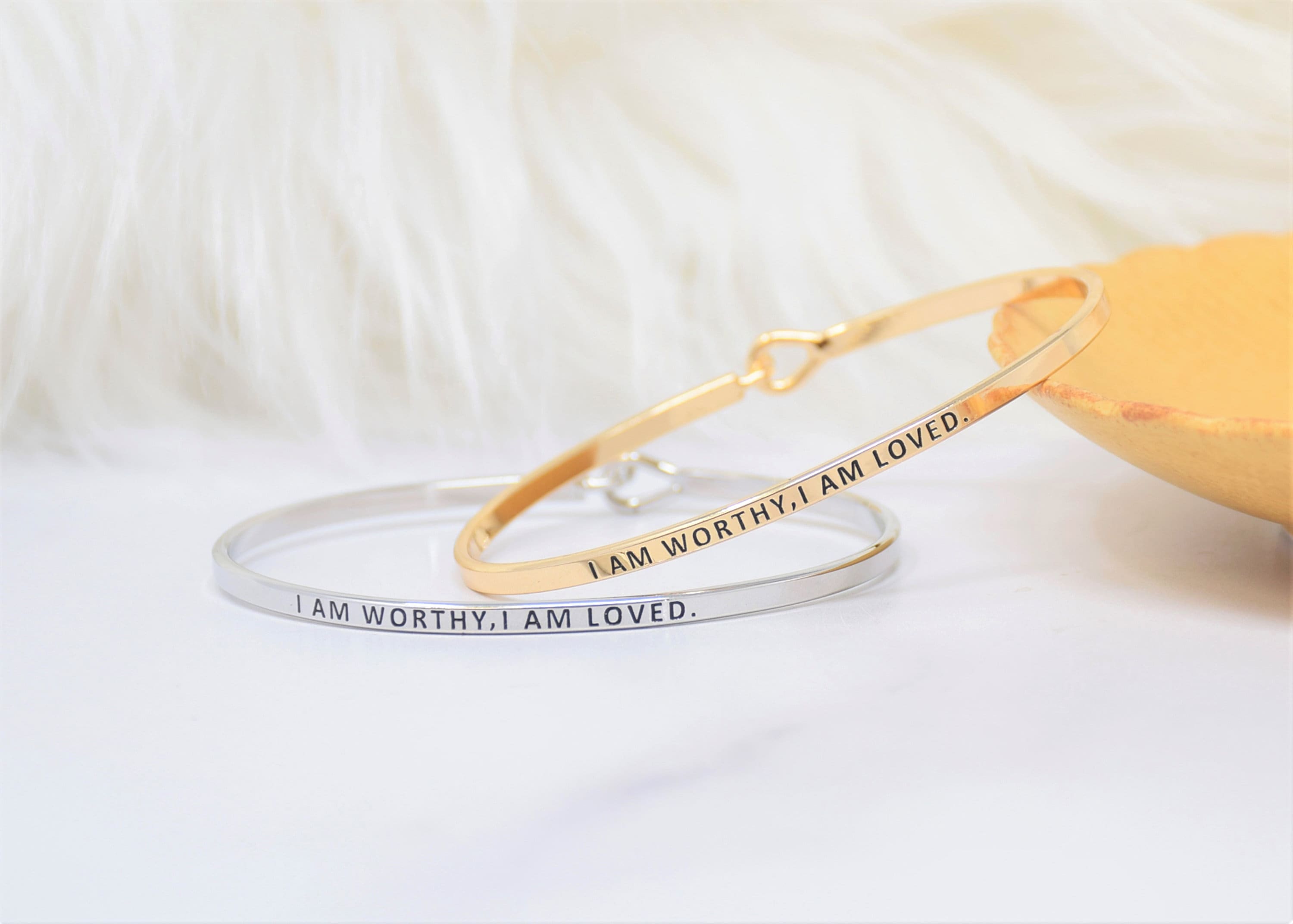 I am worthy I am Loved - Bracelet Bangle with Message for Women Girl ...