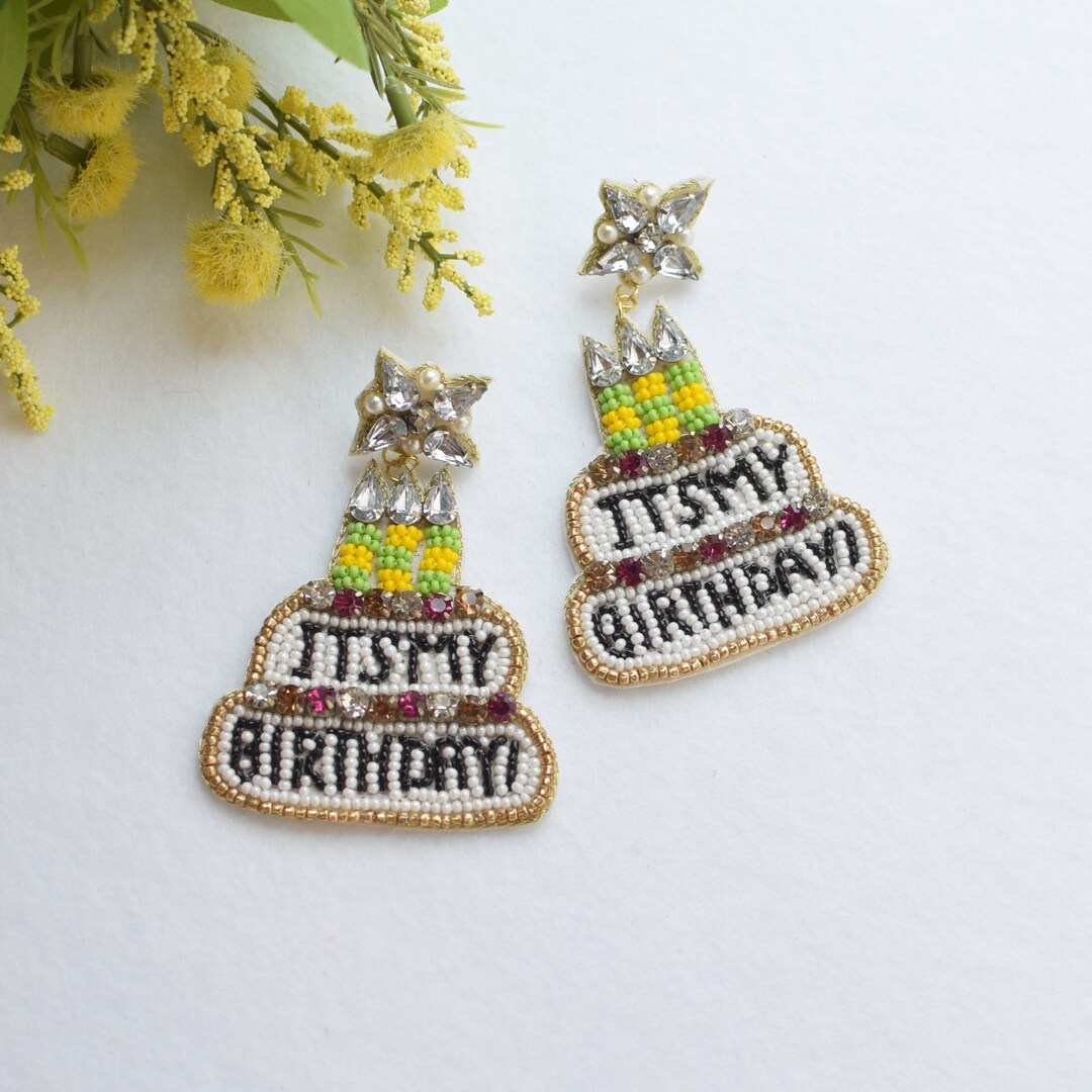 It's My Birthday Earring, Cake Earring, Beaded Earrings, Gift Ideas ...