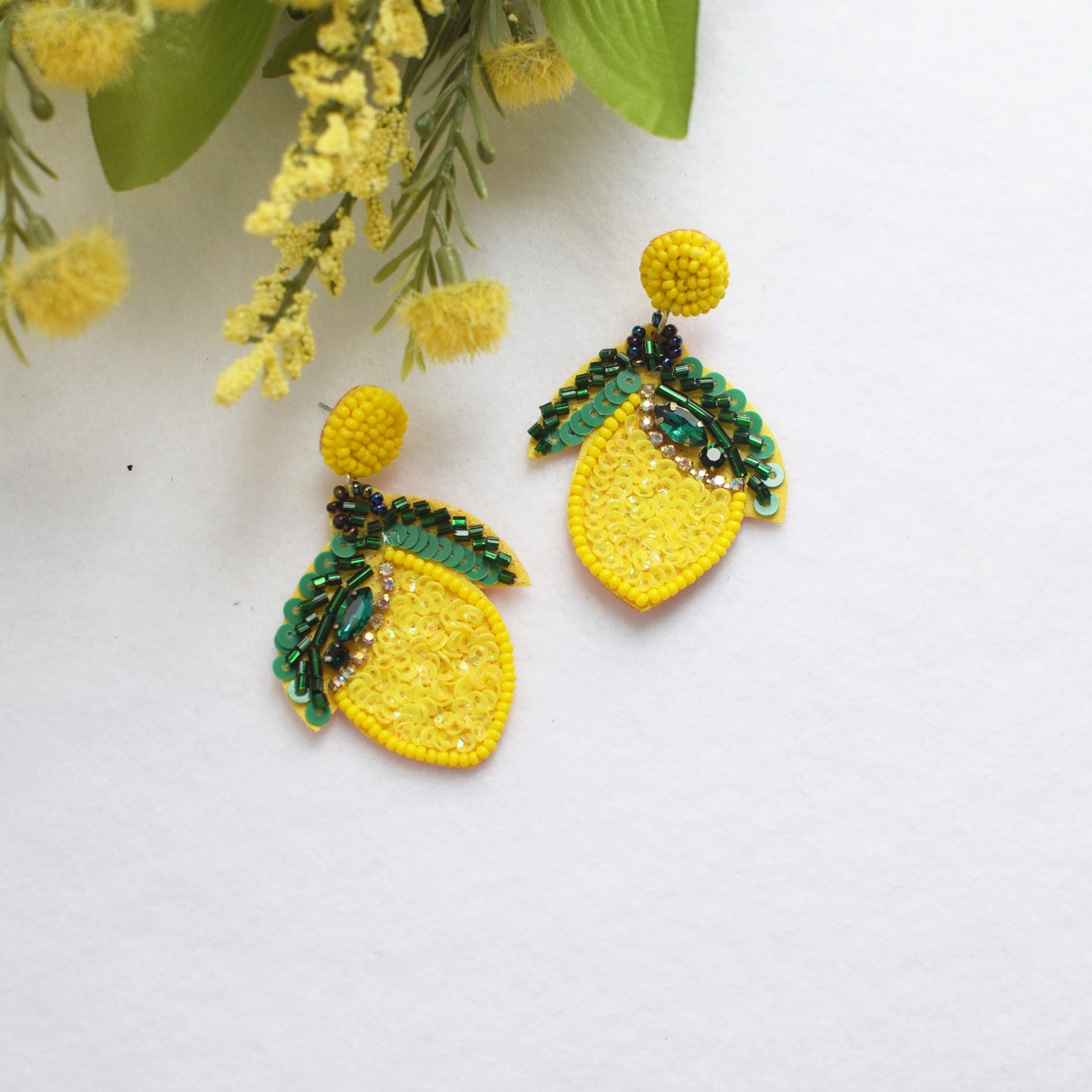 Yellow Lemon Earring, Post Earrings, Beaded Earrings, Gift Ideas ...