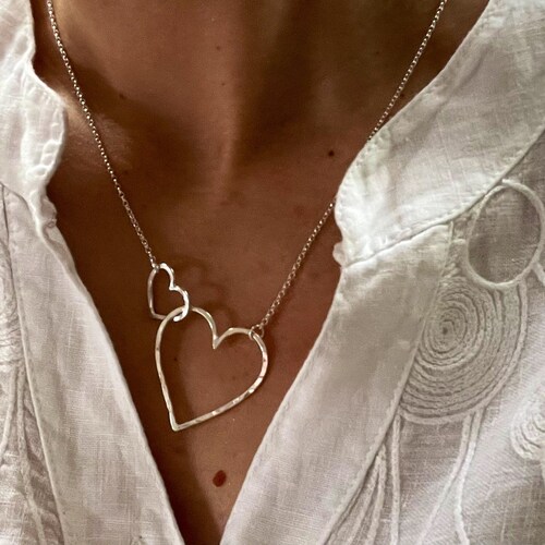 Double Hearts Sterling Silver Necklace Two Hearts - Etsy