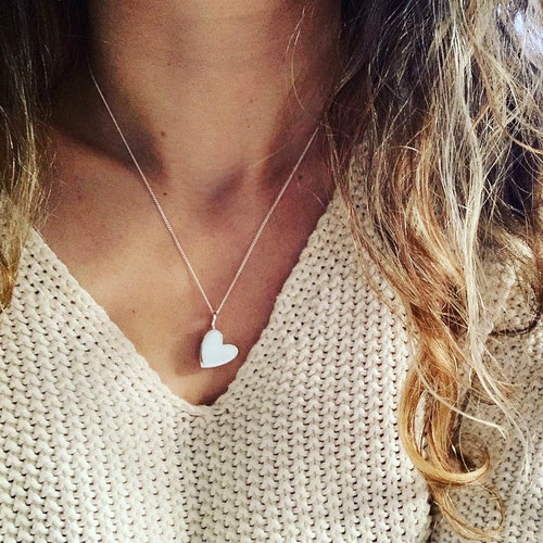 Chunky Silver Heart Pendant Necklace Handmade - Etsy UK