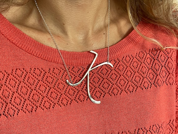 Extra Large Stylish Letter K Necklace Modern Trendy Silver K Initial Bespoke Unique Design Solid Sterling Silver Handmade Etsy