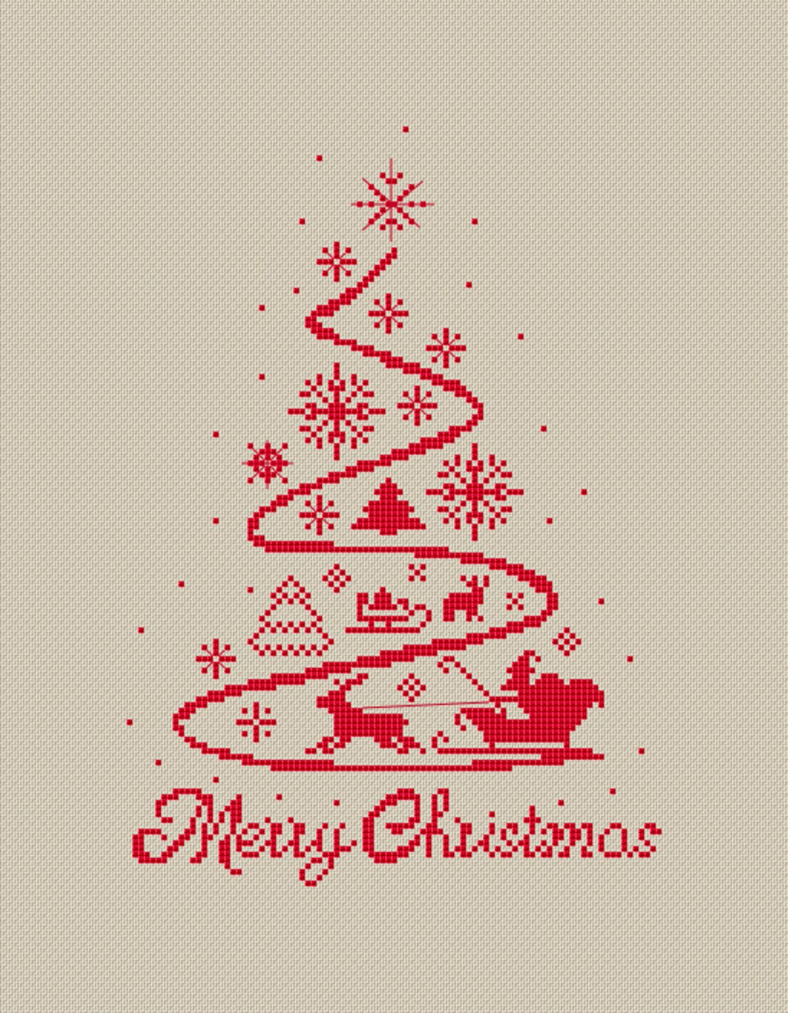 Merry Christmas Tree cross stitch pattern | Etsy