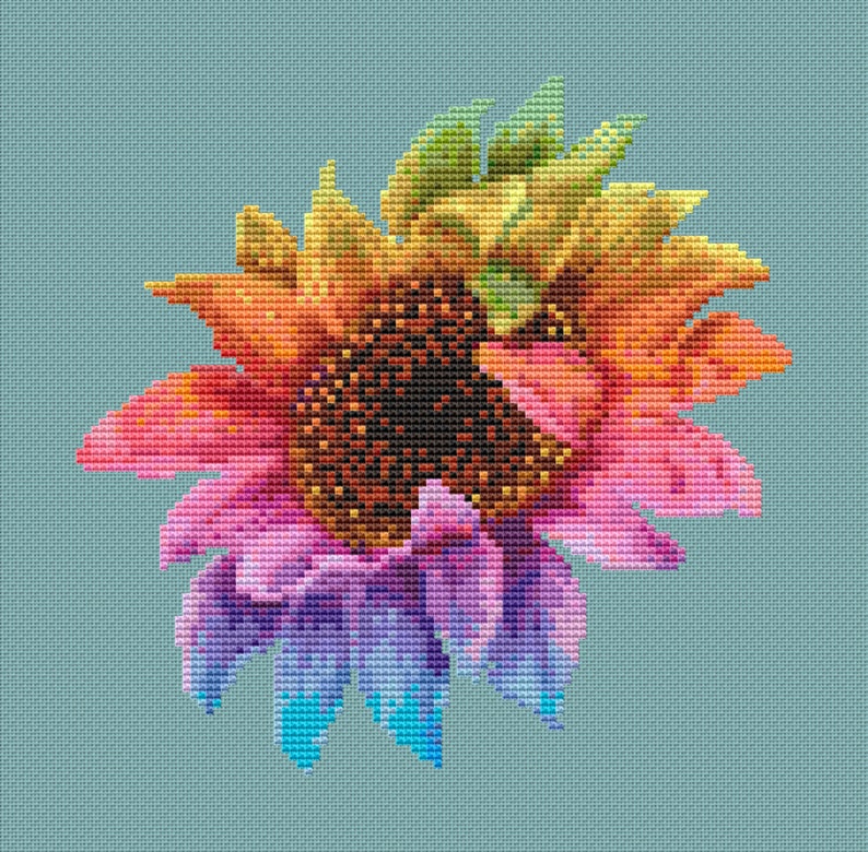 Rainbow Sunflower Cross Stitch Pattern Rainbow Flower Cross | Etsy