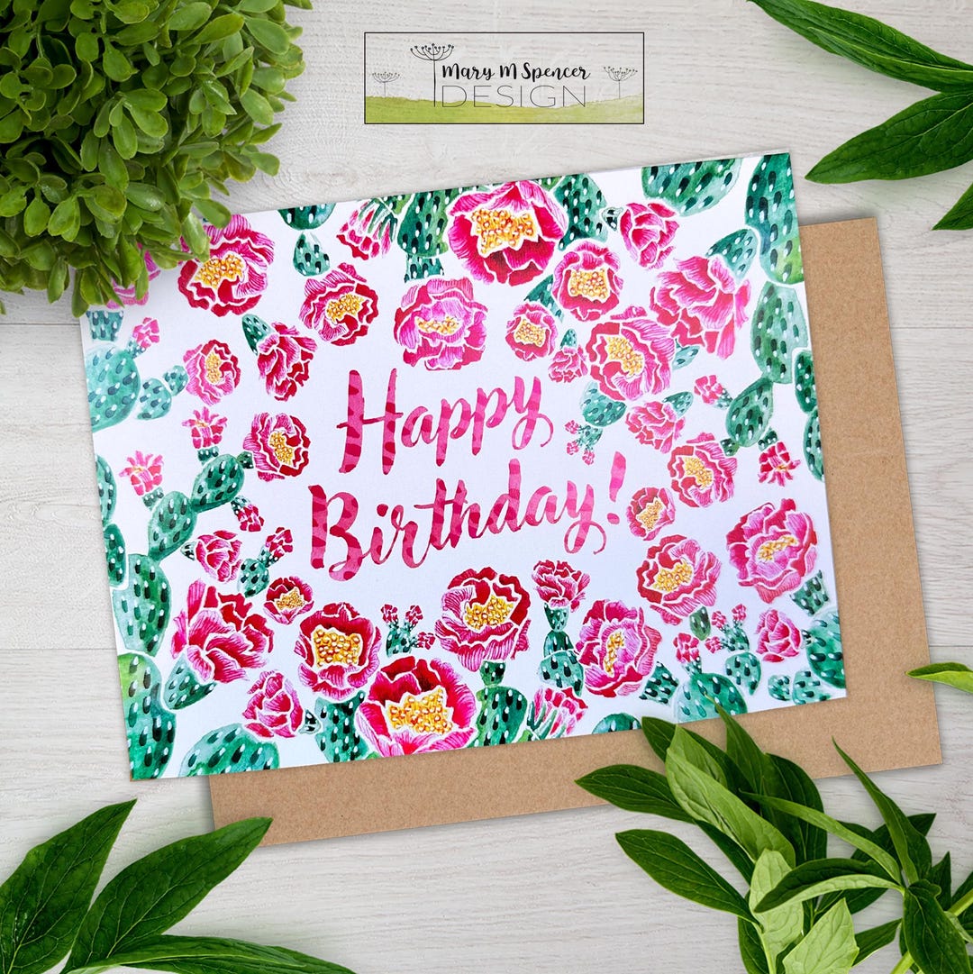 Happy Birthday Card, Blooming Prickly Pear, Southwest Birthday ...