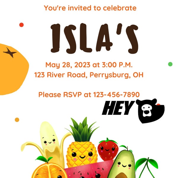Hey Bear Birthday Invitation - Etsy