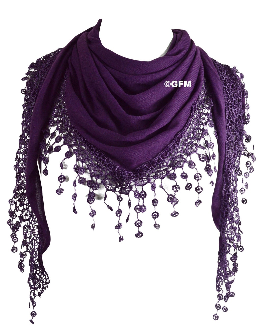 GFM Plain Jersey Triangle Scarf With Lace and Tassels - Etsy UK