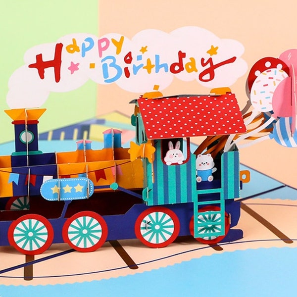 Pop up Train Birthday Card - Etsy