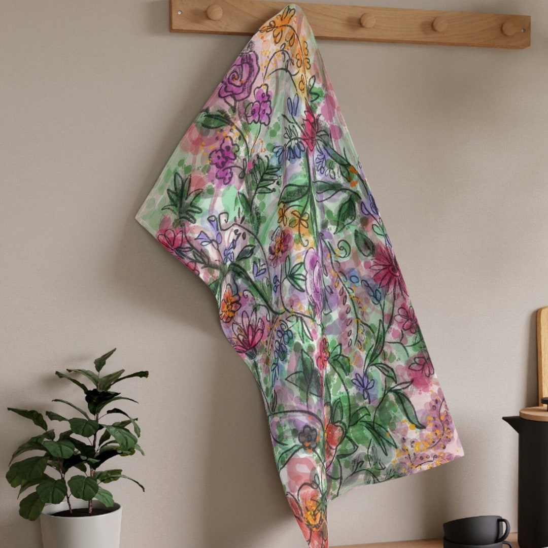 Floral Kitchen Towels, Flower Tea Towel, Floral Pattern Towel, Floral ...