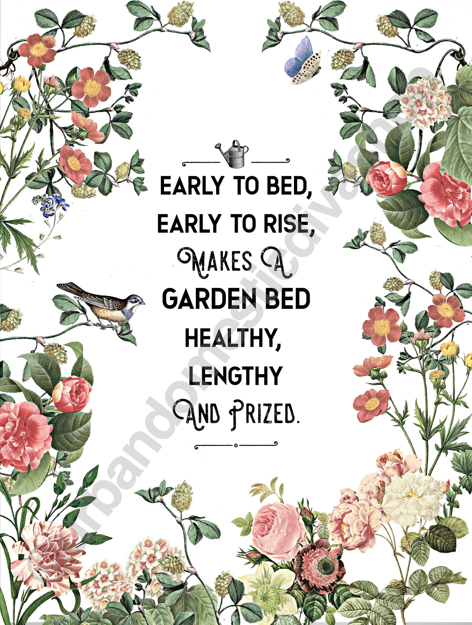 Vintage Flowers Poster Garden Sayings, Quote Wall Art, Gardeners Home ...