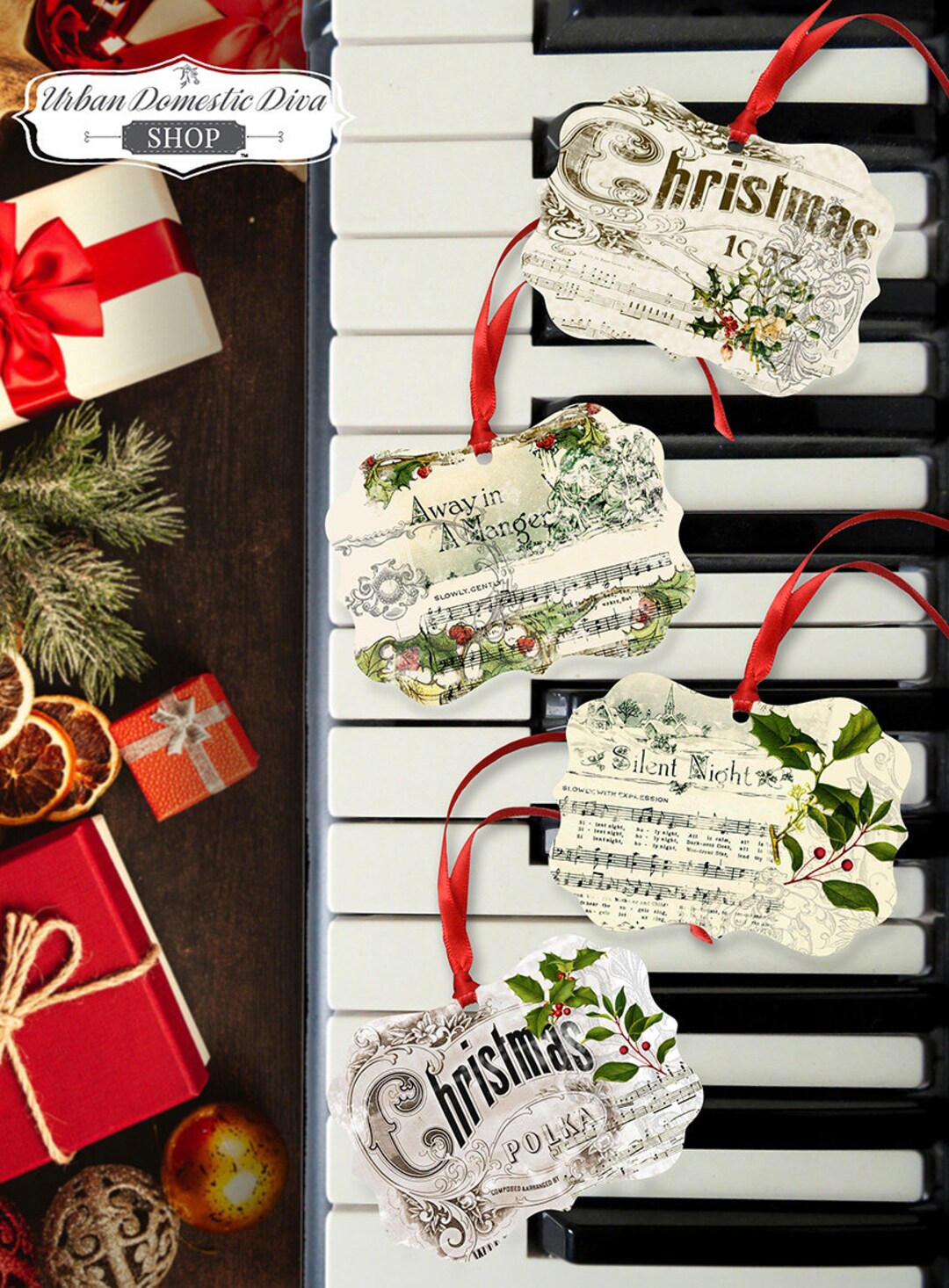 Vintage Sheet Music Christmas Ornaments, Musical Ornaments, Victorian ...