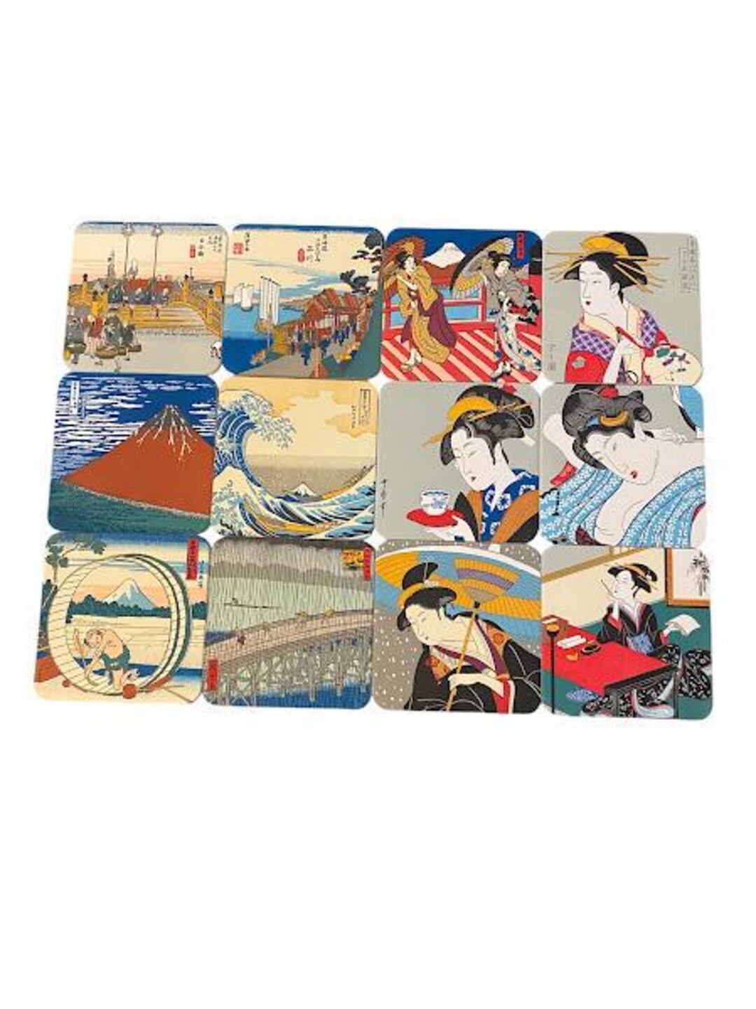 Set of 12 Vintage Japanese Art Coasters Ukiyo-e Style - Etsy