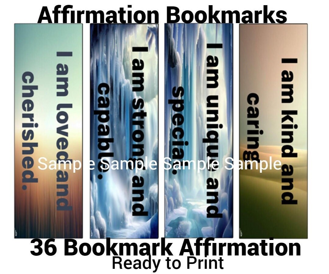 Affirmation Bookmarks Set 1, Ready to Print, 36 Unique Positive ...