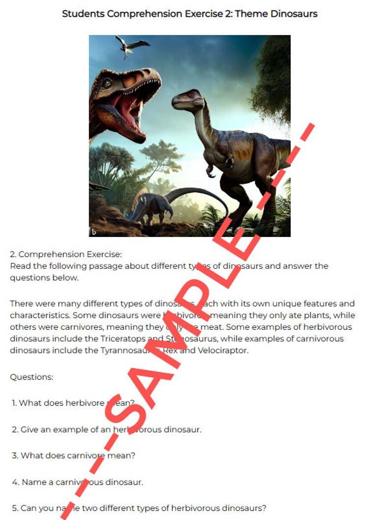 English Reading Comprehension & Colouring Book- Theme Dinosaurs ...