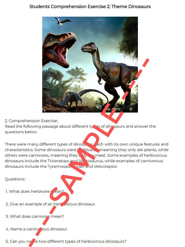 English Reading Comprehension & Colouring Book- Theme Dinosaurs ...